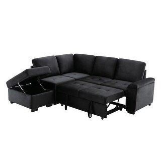 86" L-Shaped Sleeper Sectional Sofa Bed with Storage Ottoman, Hidden Arm Storage and Convertible ...